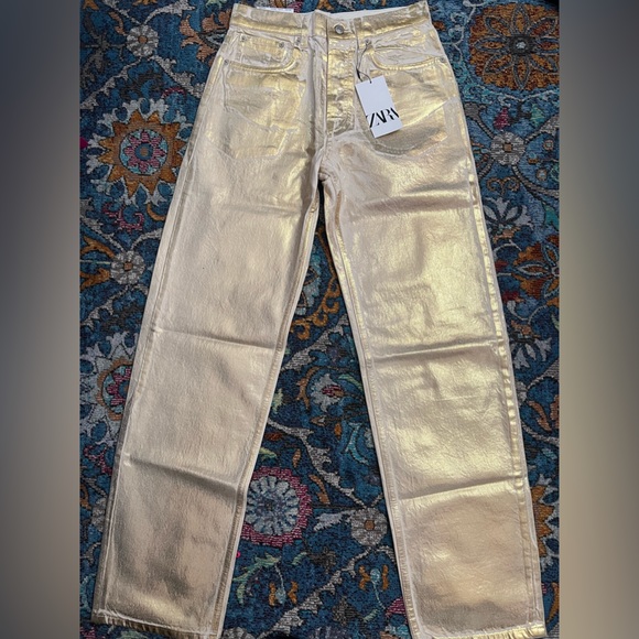 Zara | Jeans | Zara Metallic Gold Jeans | Poshmark